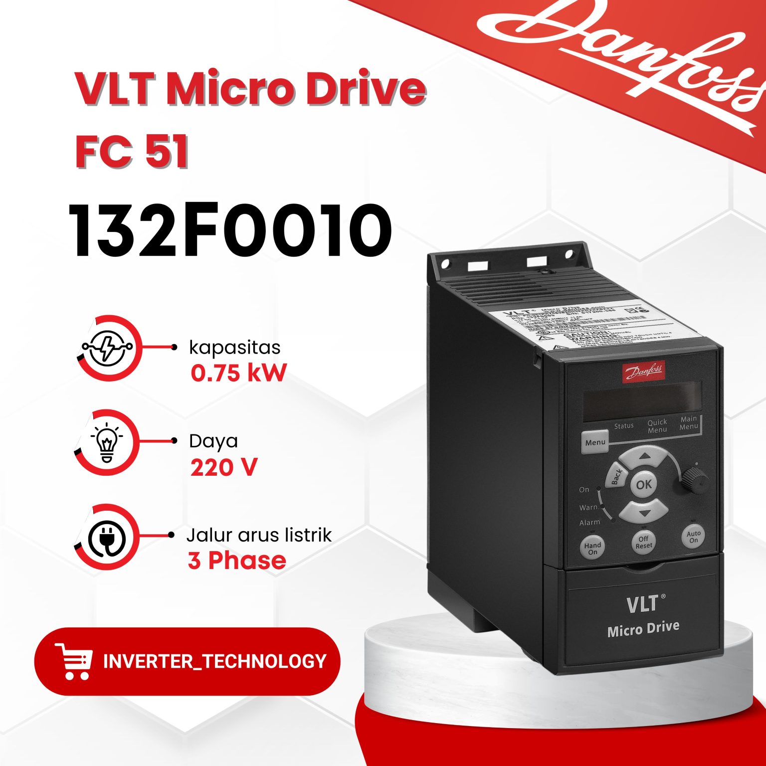 FC051 132F0010 3 Phase 220V 0.75kw Inverter Danfoss Baru dan Original ...